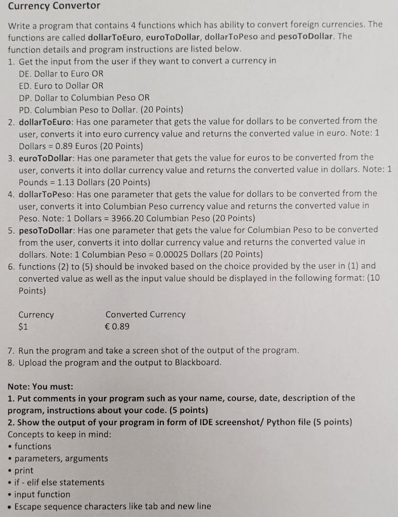 Solved Currency Convertor Write a program that contains 4 | Chegg.com