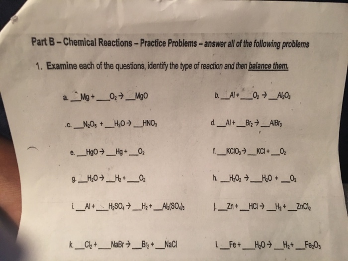 Solved Part B-Chemical Reactions-Practice Problems-answer | Chegg.com