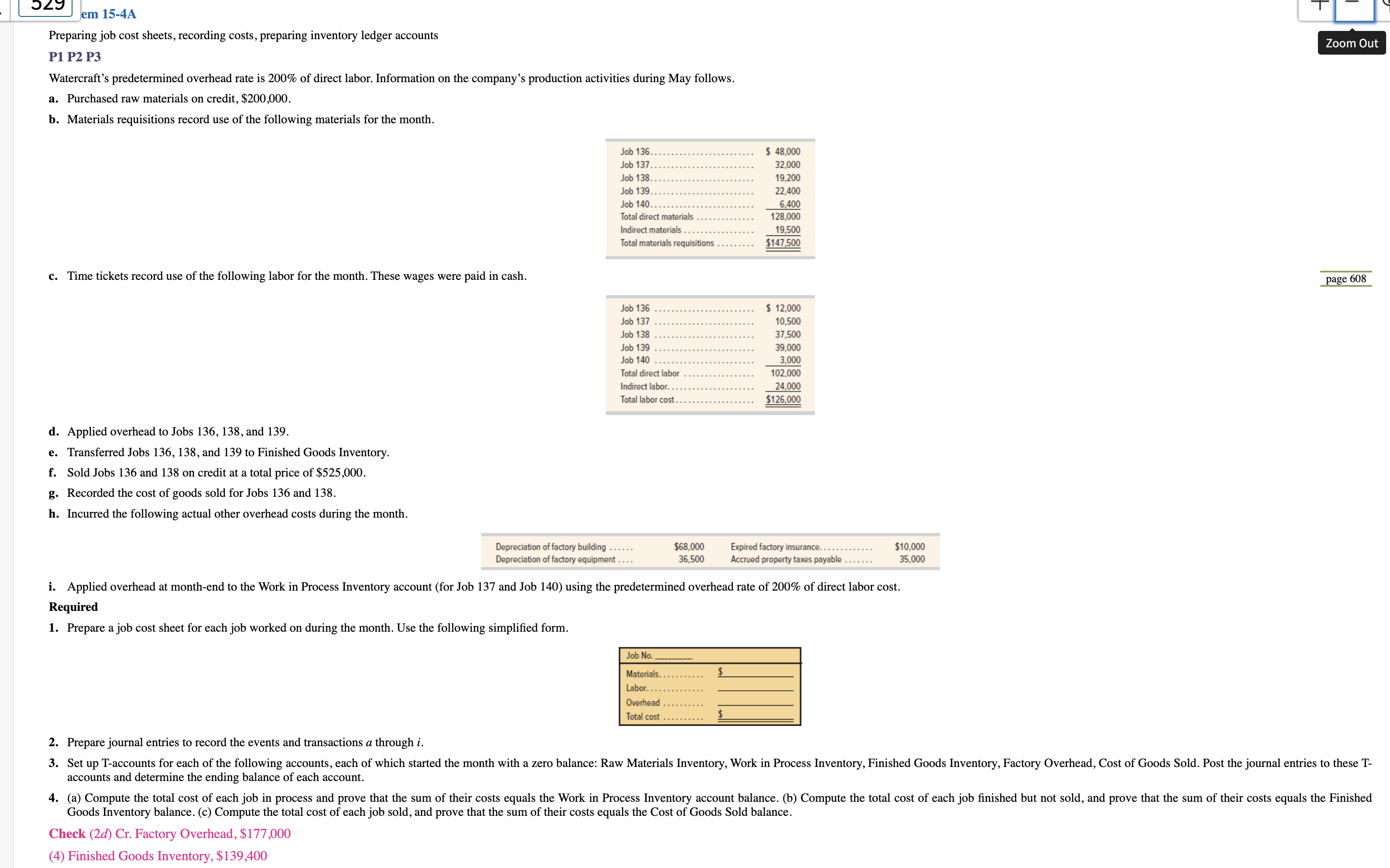 Solved Problem 15-3A Computing and recording job costs; | Chegg.com