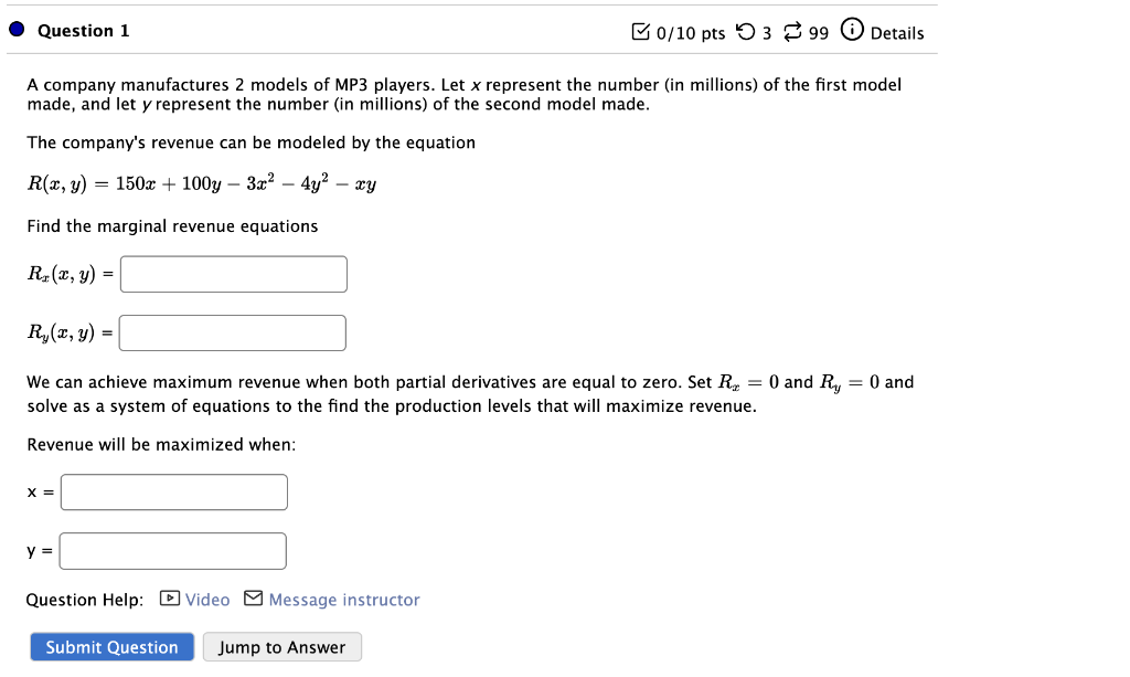 Solved A company manufactures 2 models of MP3 players. Let x | Chegg.com