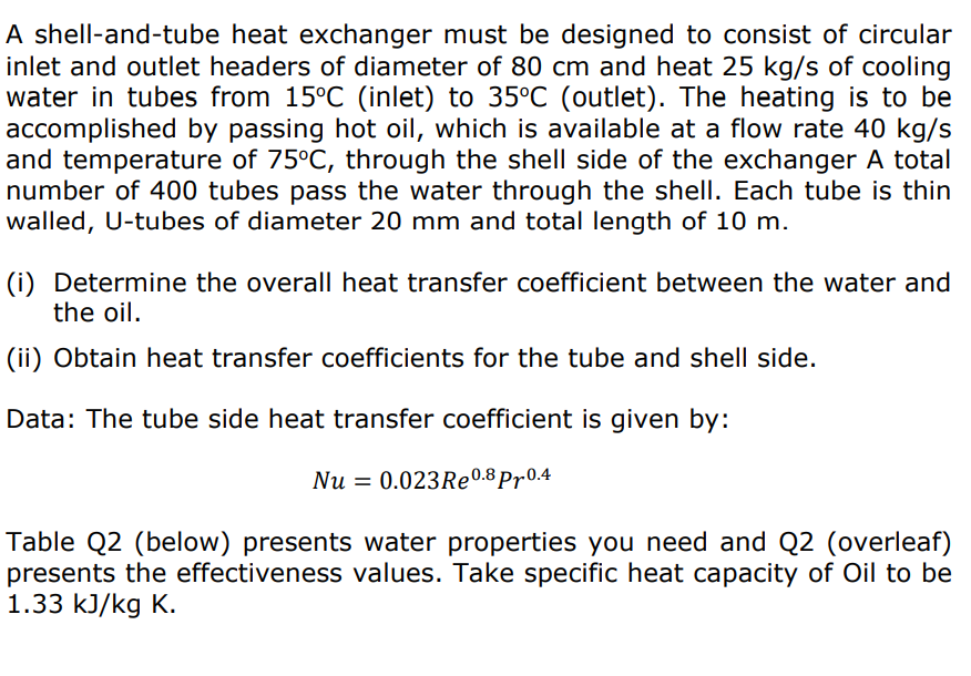 A shell-and-tube heat exchanger must be designed to | Chegg.com
