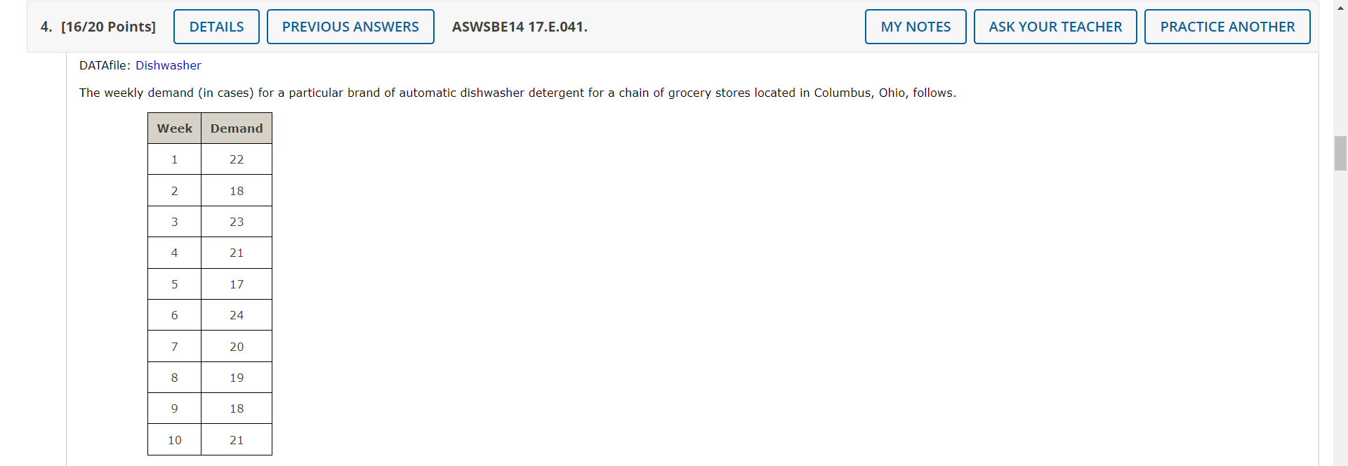Solved 4. [16/20 Points] DETAILS PREVIOUS ANSWERS ASWSBE14 | Chegg.com