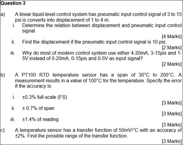 Solved Question 3 a) b) A linear liquid-level control system | Chegg.com