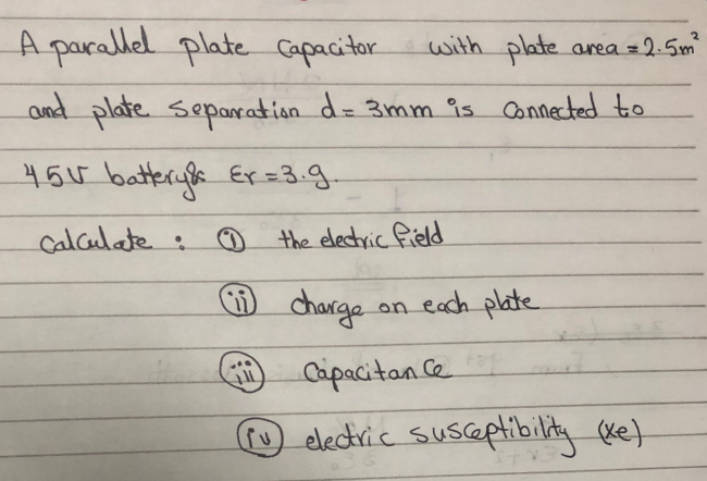 Solved A parrallel plate capacitor with plate area = 2.5m2 | Chegg.com
