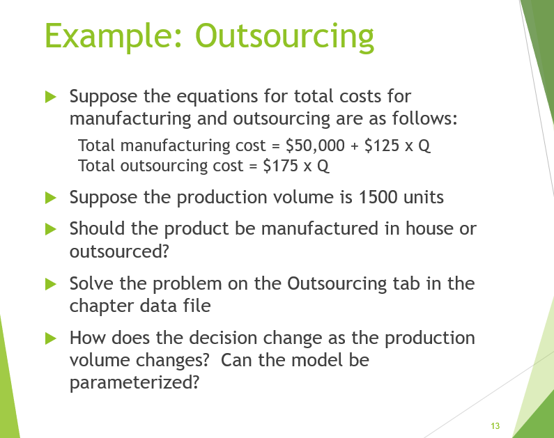 Solved Example: Outsourcing The classic make-buy decision is | Chegg.com