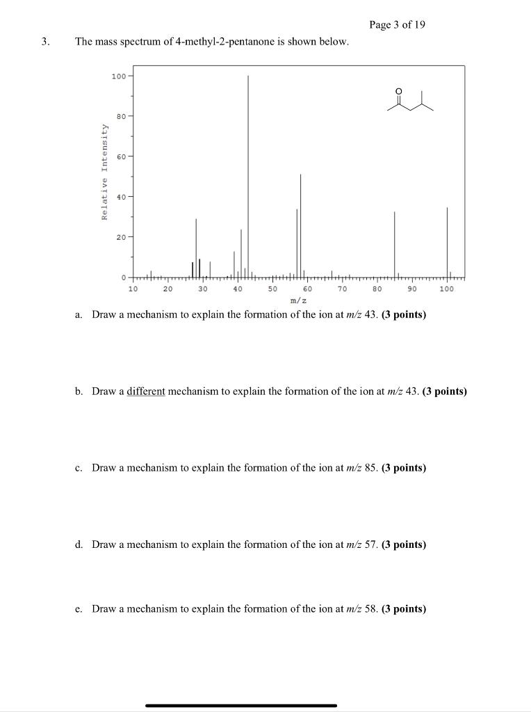 Solved 3. The mass spectrum of 4-methyl-2-pentanone is shown | Chegg.com