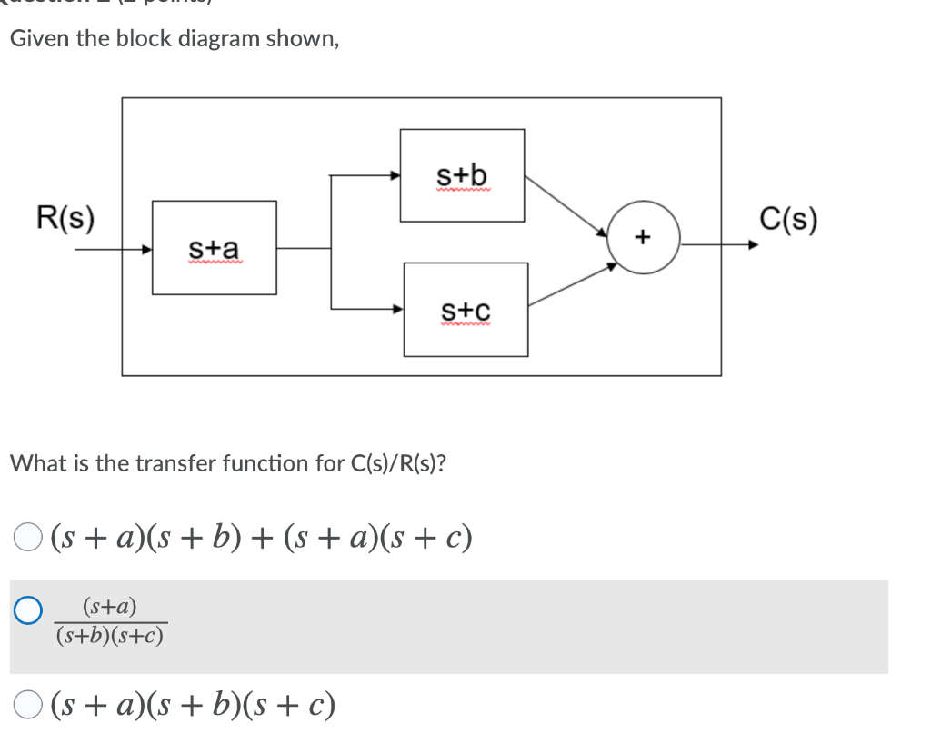 Solved Given the block diagram shown, S+b R(s) Sta S+C What | Chegg.com
