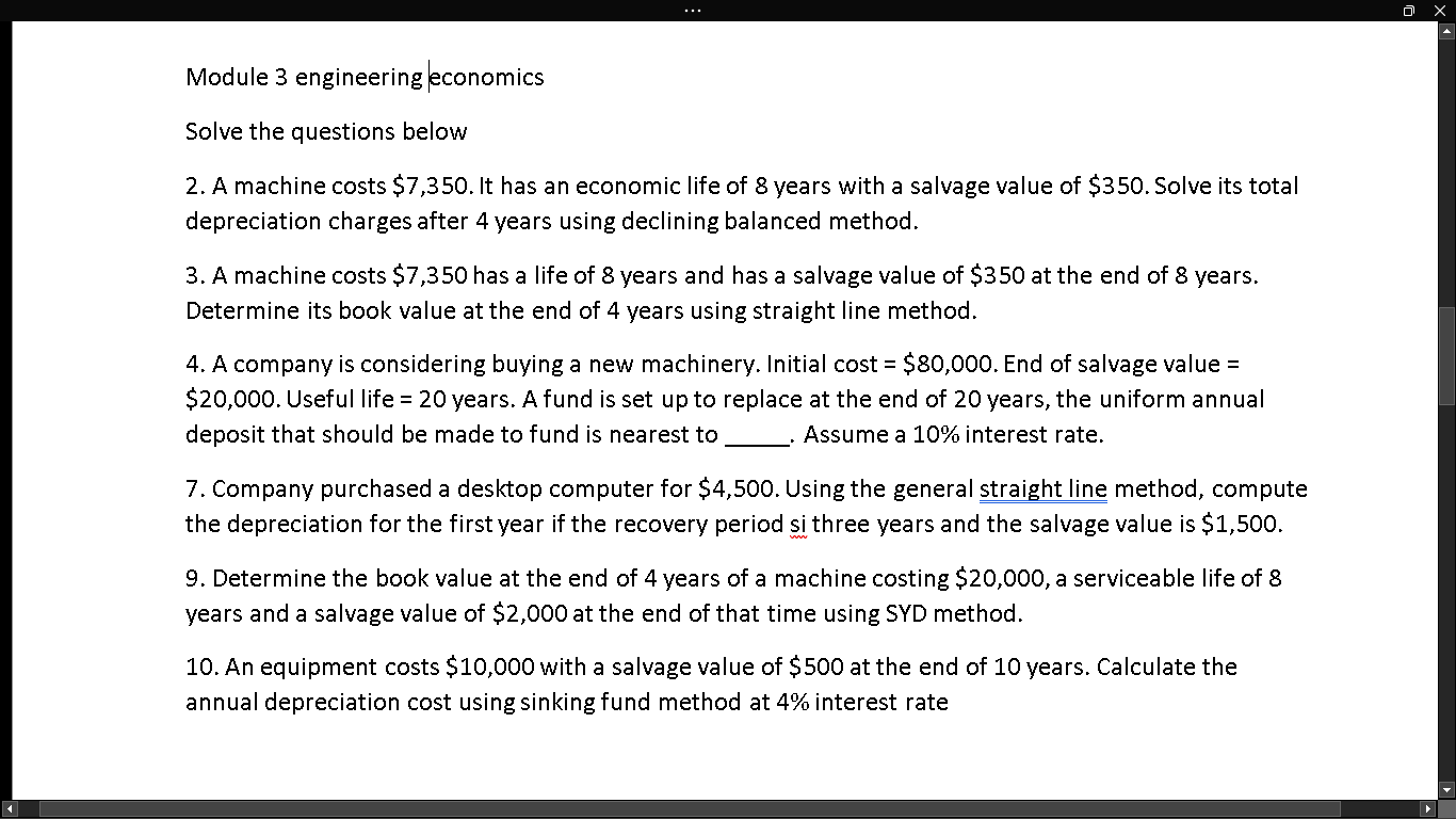Solved Module 3 engineering economics Solve the questions | Chegg.com