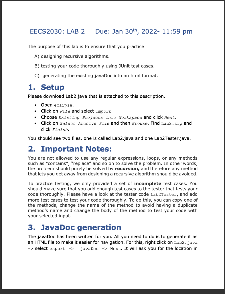Solved EECS2030: LAB 2 Due: Jan 30th, 2022- 11:59 pm The | Chegg.com