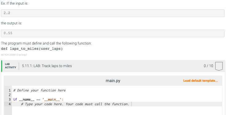 Solved 5.11 LAB: Track laps to miles Instructor note: Most | Chegg.com
