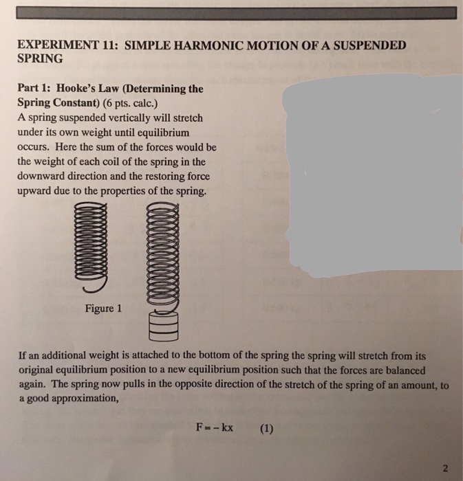 Solved EXPERIMENT 11: SIMPLE HARMONIC MOTION OF A SUSPENDED | Chegg.com