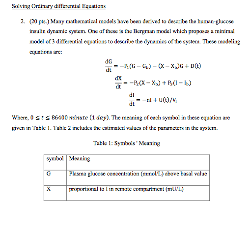 Solving Ordinary differential Equations 2. (20 pts.) | Chegg.com