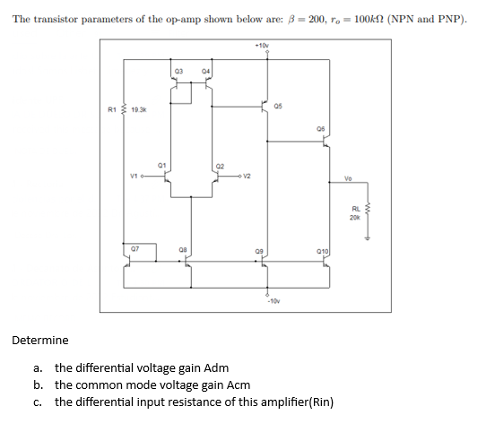 Solved The transistor parameters of the op-amp shown below | Chegg.com