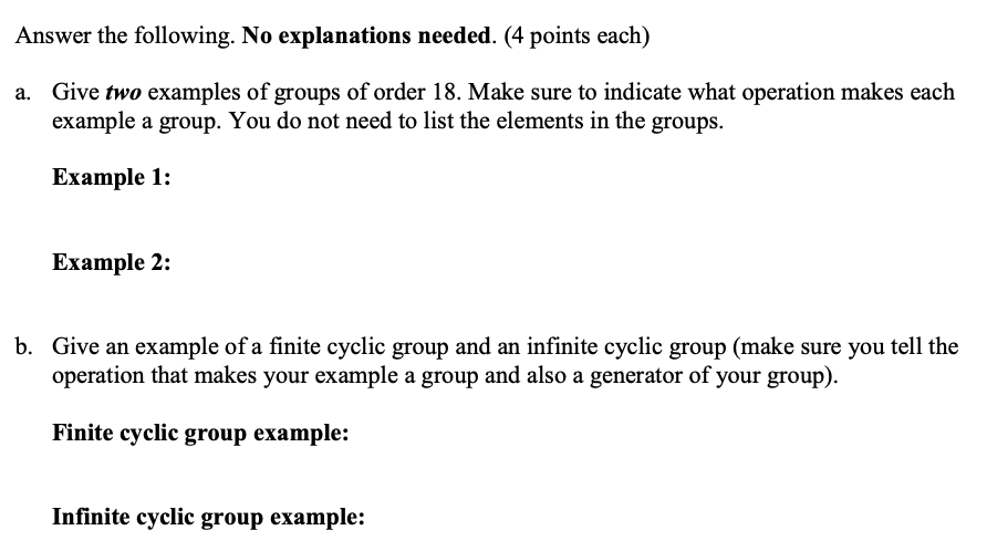 Solved Answer the following. No explanations needed. (4 | Chegg.com