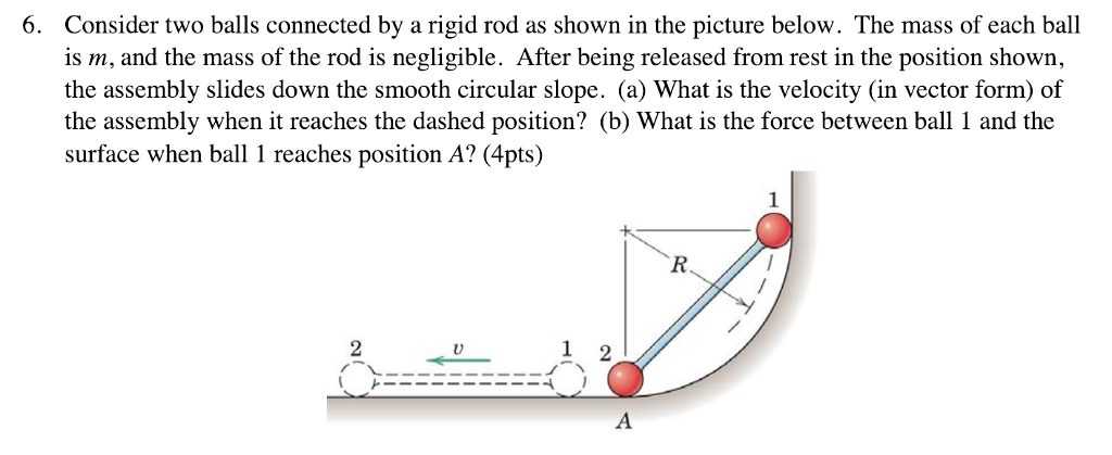 Solved 6. Consider two balls connected by a rigid rod as | Chegg.com
