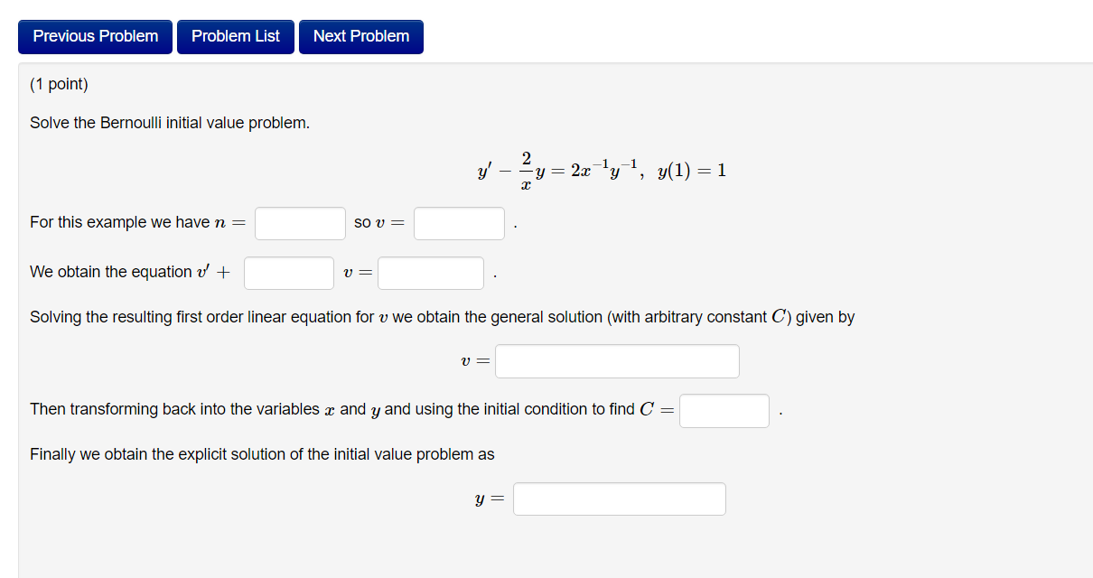 Solved Previous Problem Problem List Next Problem (1 point) | Chegg.com