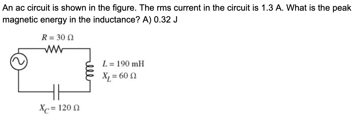 Solved An ac circuit is shown in the figure. The rms current | Chegg.com