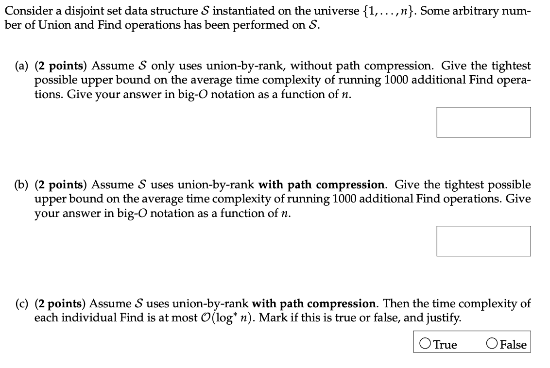 Solved Consider a disjoint set data structure S instantiated | Chegg.com