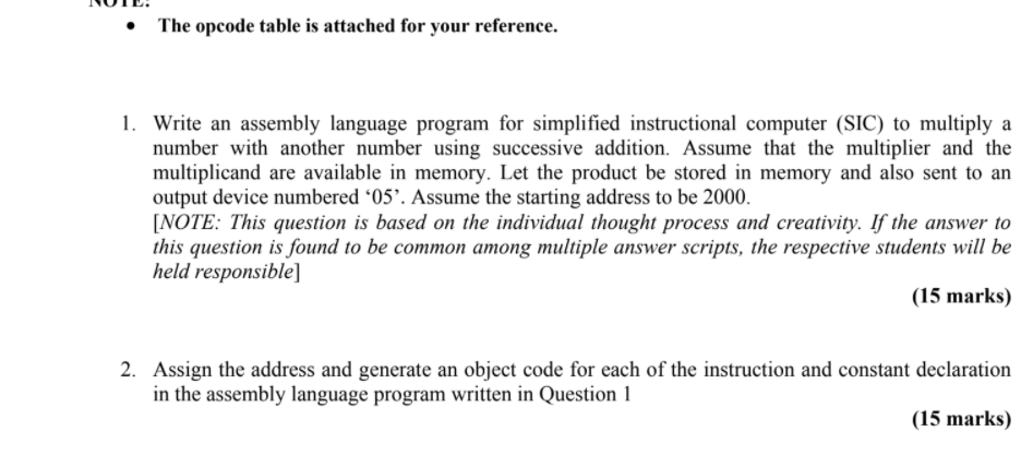 Solved • The opcode table is attached for your reference. 1. | Chegg.com