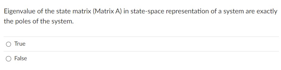 Solved Eigenvalue of the state matrix (Matrix A) ﻿in | Chegg.com
