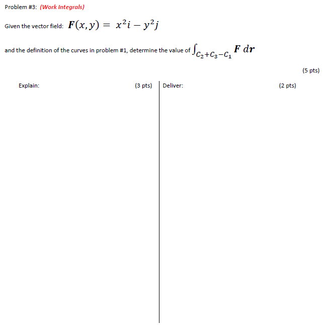 Solved Problem #3: (Work Integrals) = Given the vector | Chegg.com