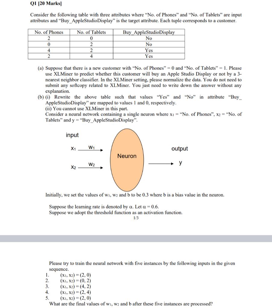 Solved Q1 (20 Marks Consider the following table with three | Chegg.com