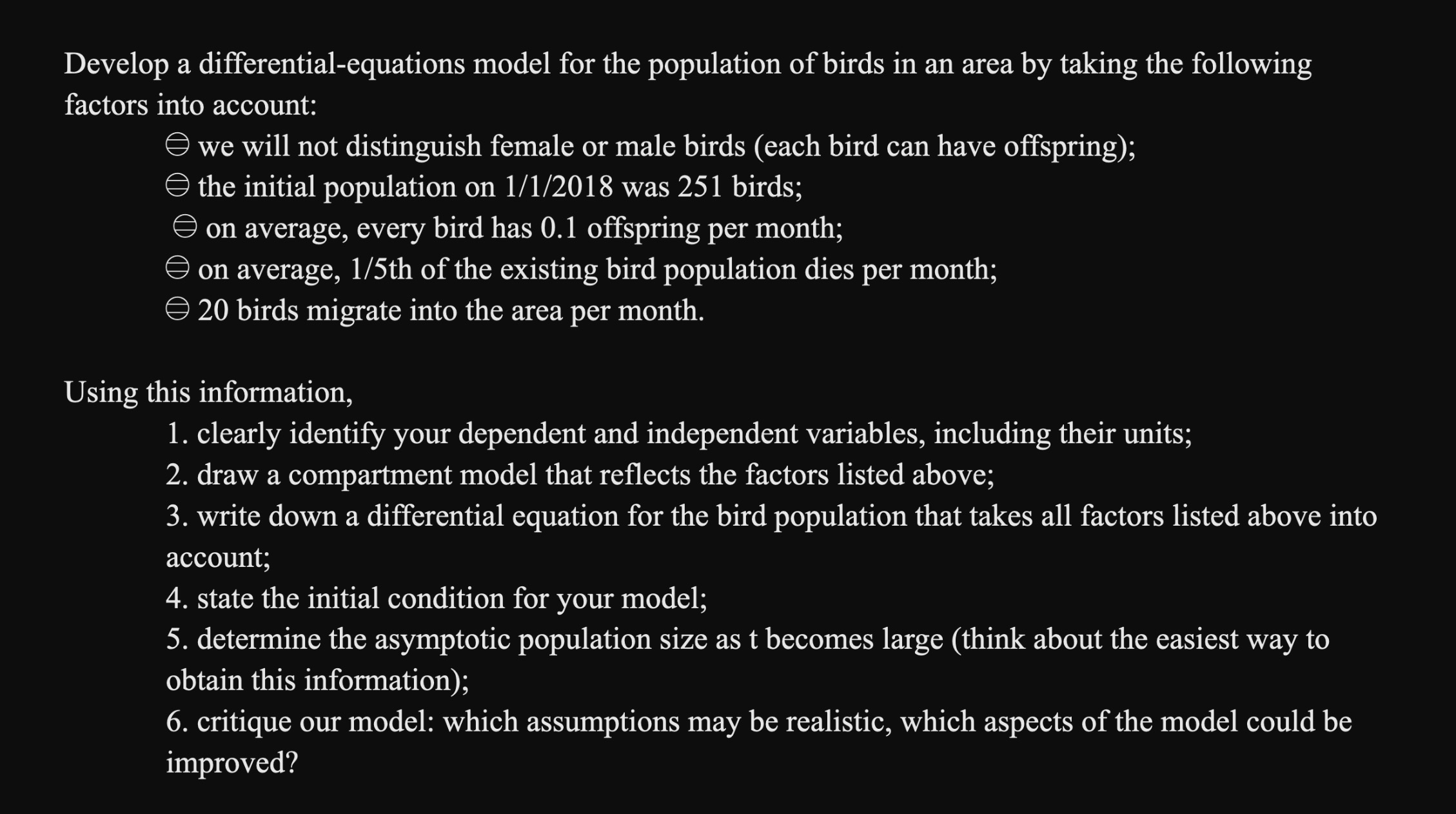 Solved Develop a differential-equations model for the | Chegg.com