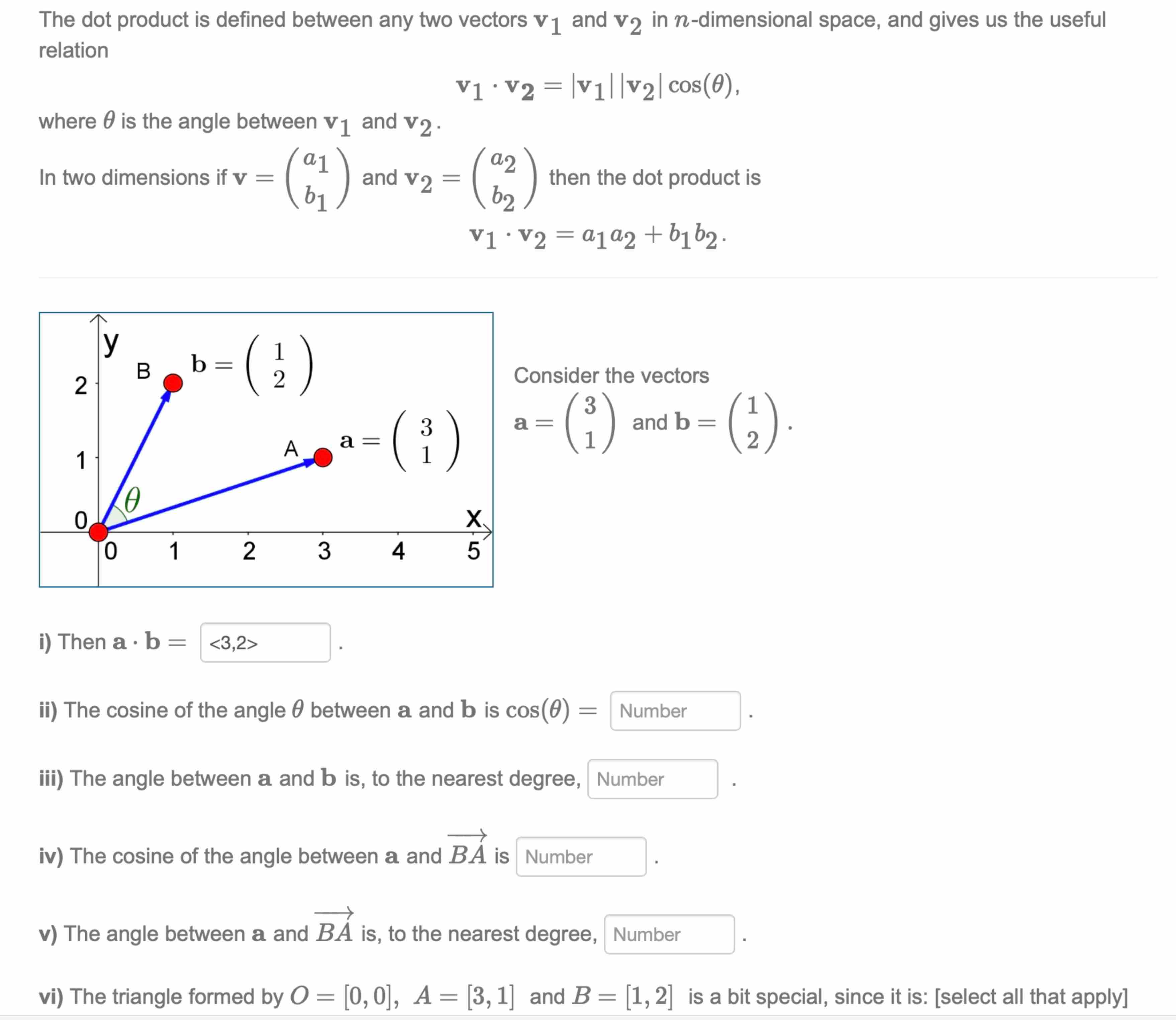 Solved The dot product is defined between any two vectors v1 | Chegg.com