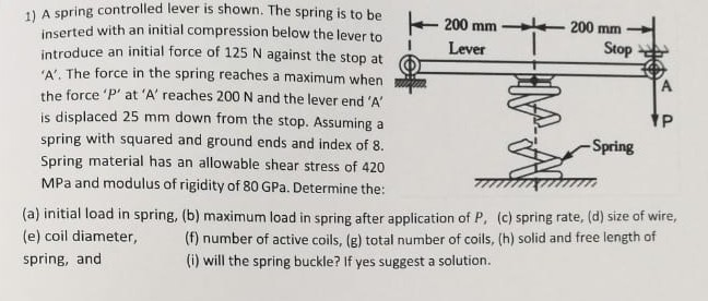 Solved 200 mm Lever 200 mm Stop A spring controlled lever is | Chegg.com