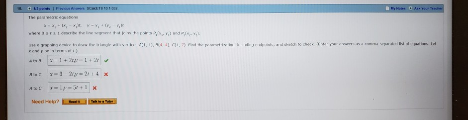 Solved O 1/3 points I Previous Answers SCalcET8 10 1.032. My | Chegg.com