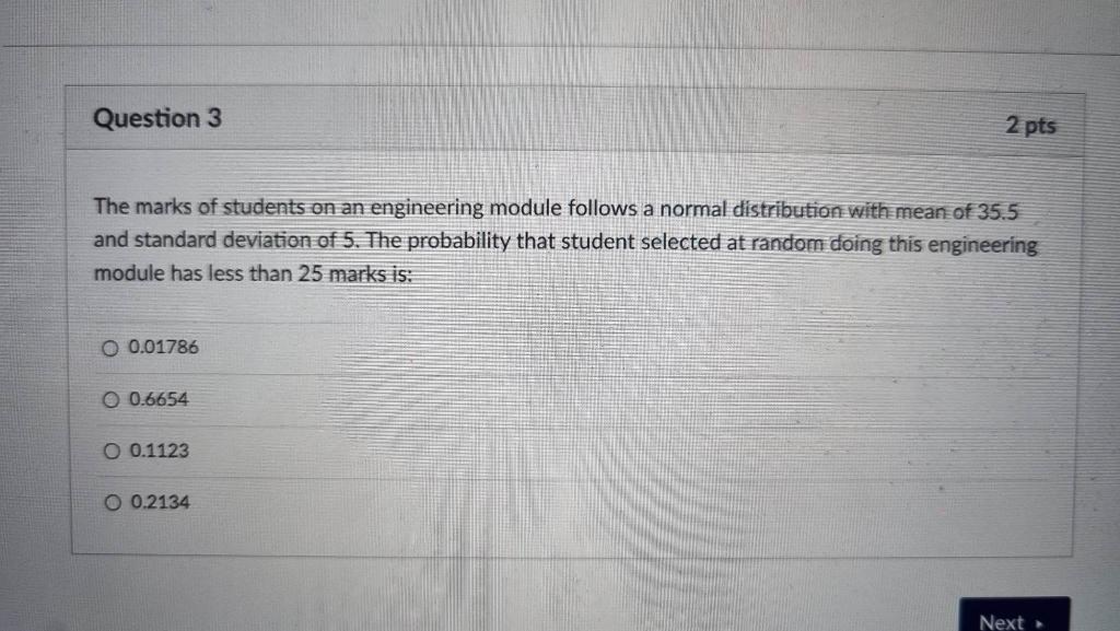 Solved The marks of students on an engineering module | Chegg.com