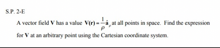 Solved A vector field V has a value V(r)=ρ1a^ρ at all points | Chegg.com