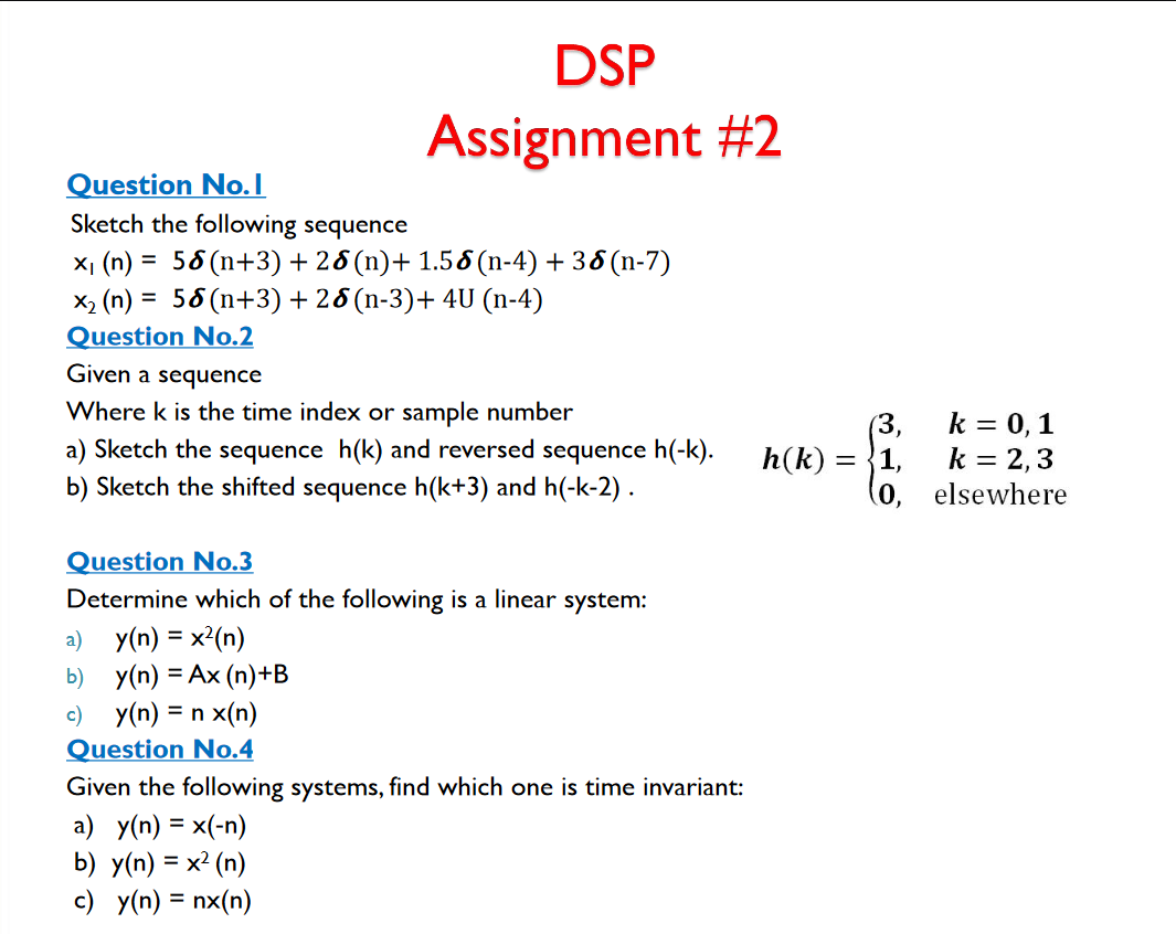 Solved DSP Assignment #2 Question No. I Sketch the following | Chegg.com