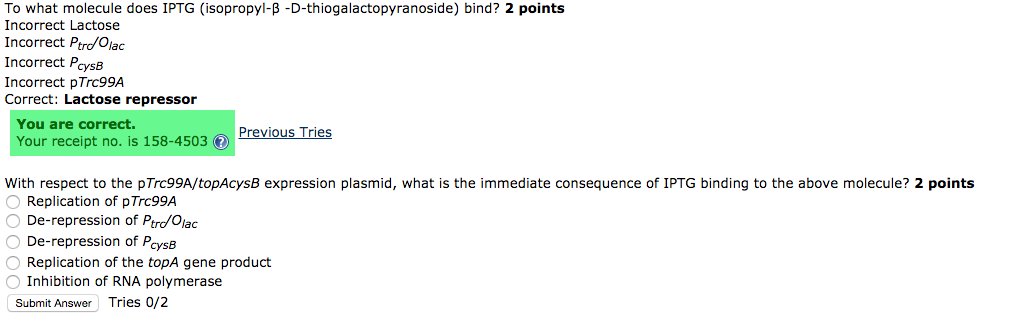 Solved To what molecule does IPTG (isopropyl-B | Chegg.com