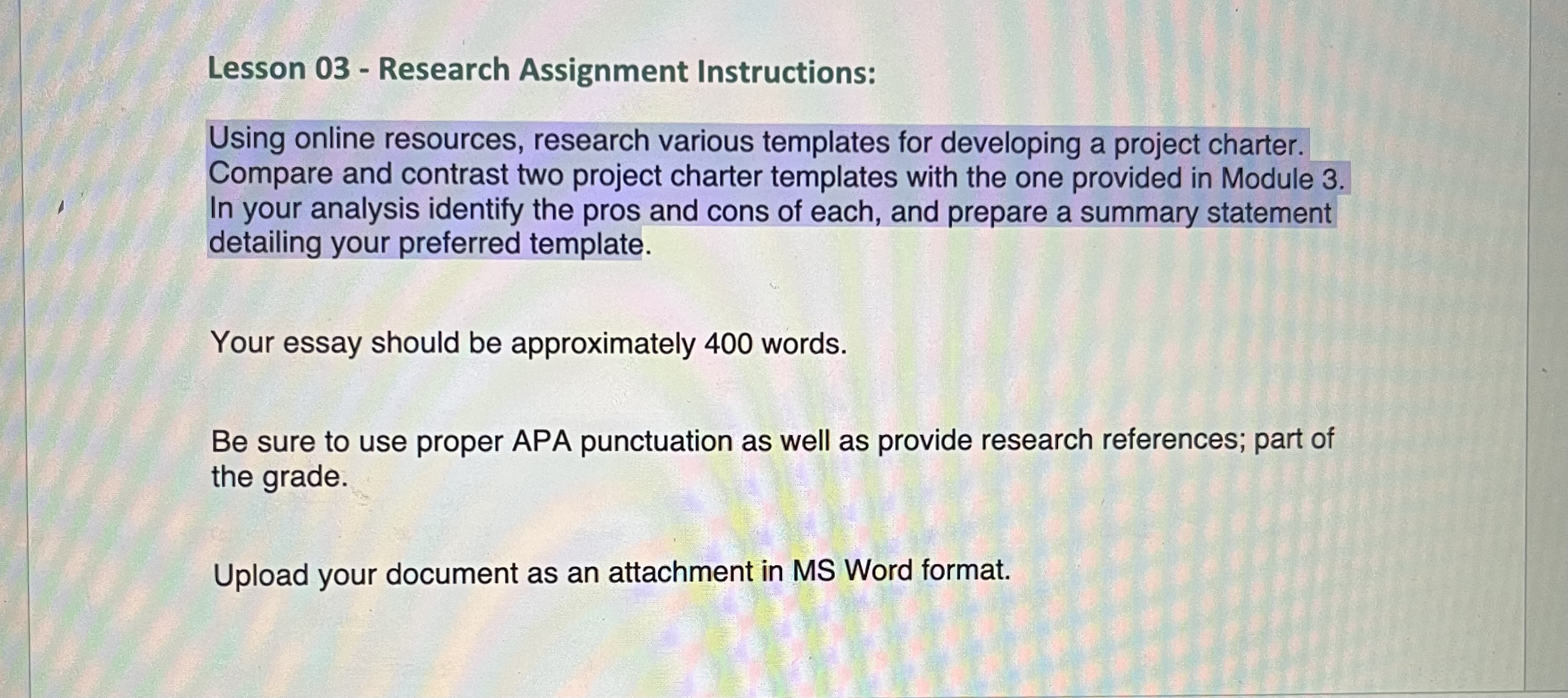 Lesson 03 - ﻿Research Assignment Instructions:Using | Chegg.com