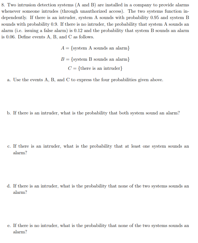 Solved Two intrusion detection systems (A and B) ﻿are | Chegg.com