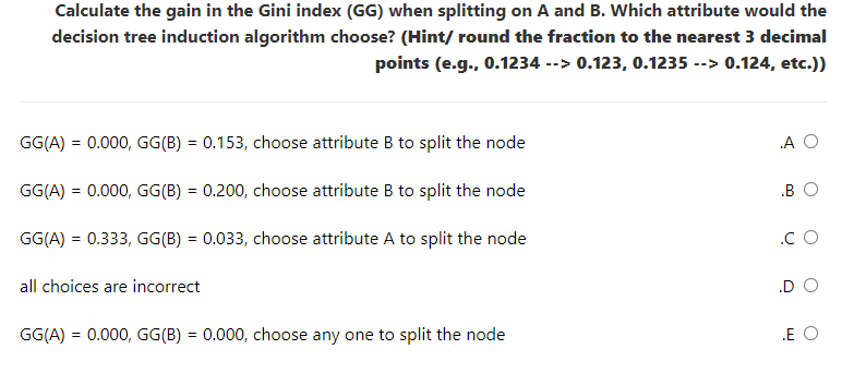 Solved Calculate the gain in the Gini index (GG) when | Chegg.com