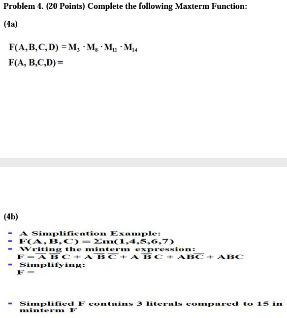 Solved Problem 4 20 Points Complete The Following Maxterm 