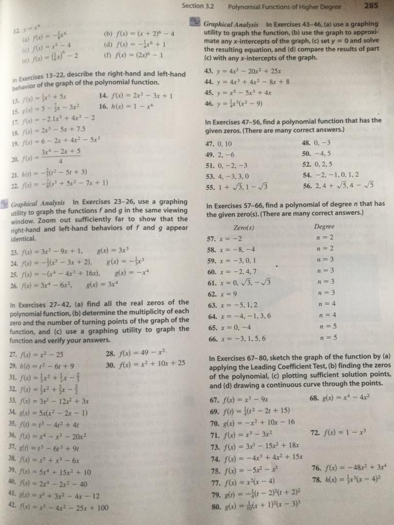 Solved Section 3.2 Polynomial Functions of Higher Degree 285 | Chegg.com