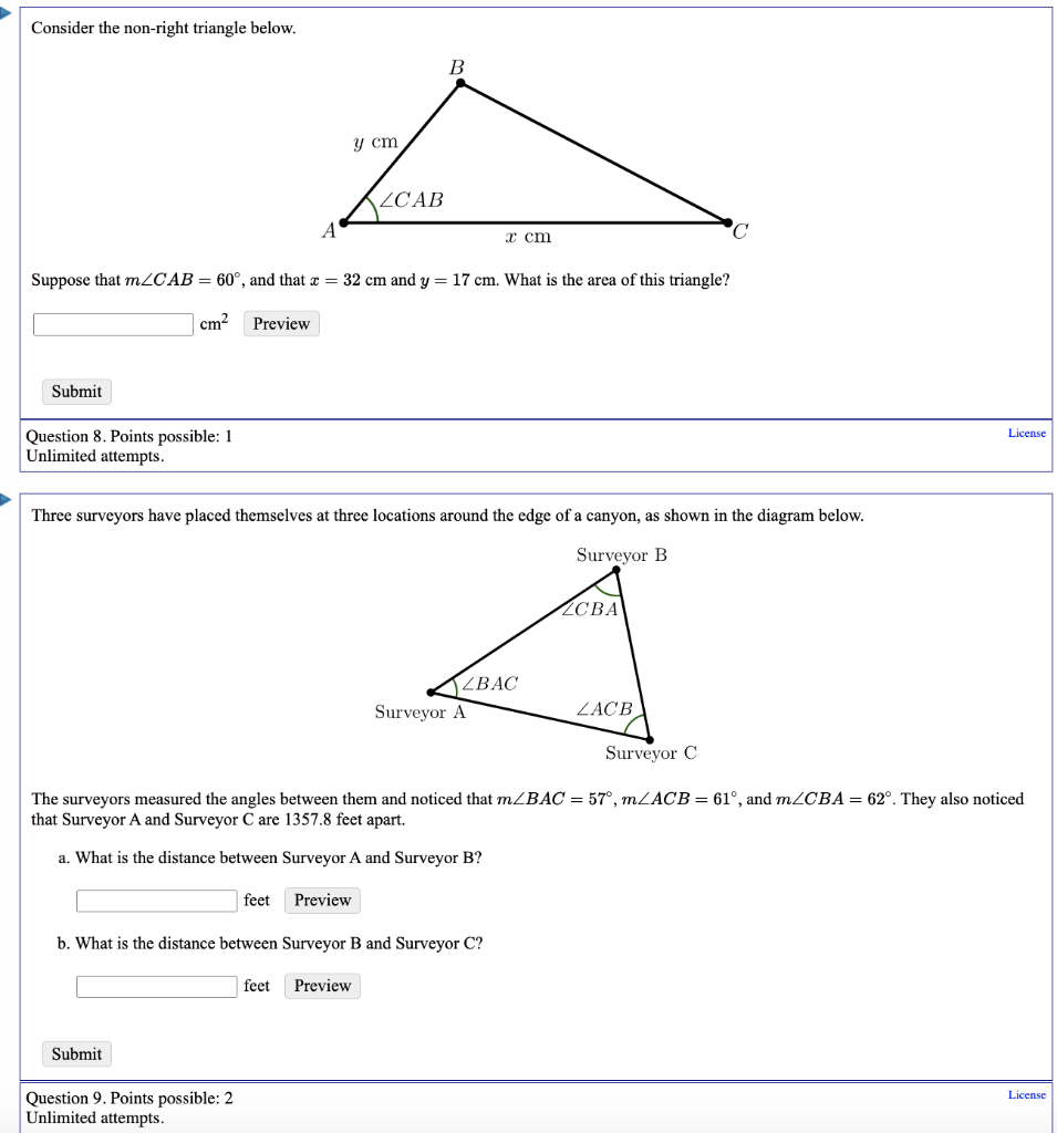 Solved Consider the non-right triangle below. Suppose that | Chegg.com