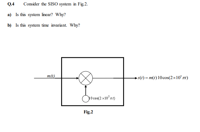 Solved Q.4 Consider the SISO system in Fig.2. a) Is this | Chegg.com