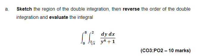 Solved a. Sketch the region of the double integration, then | Chegg.com