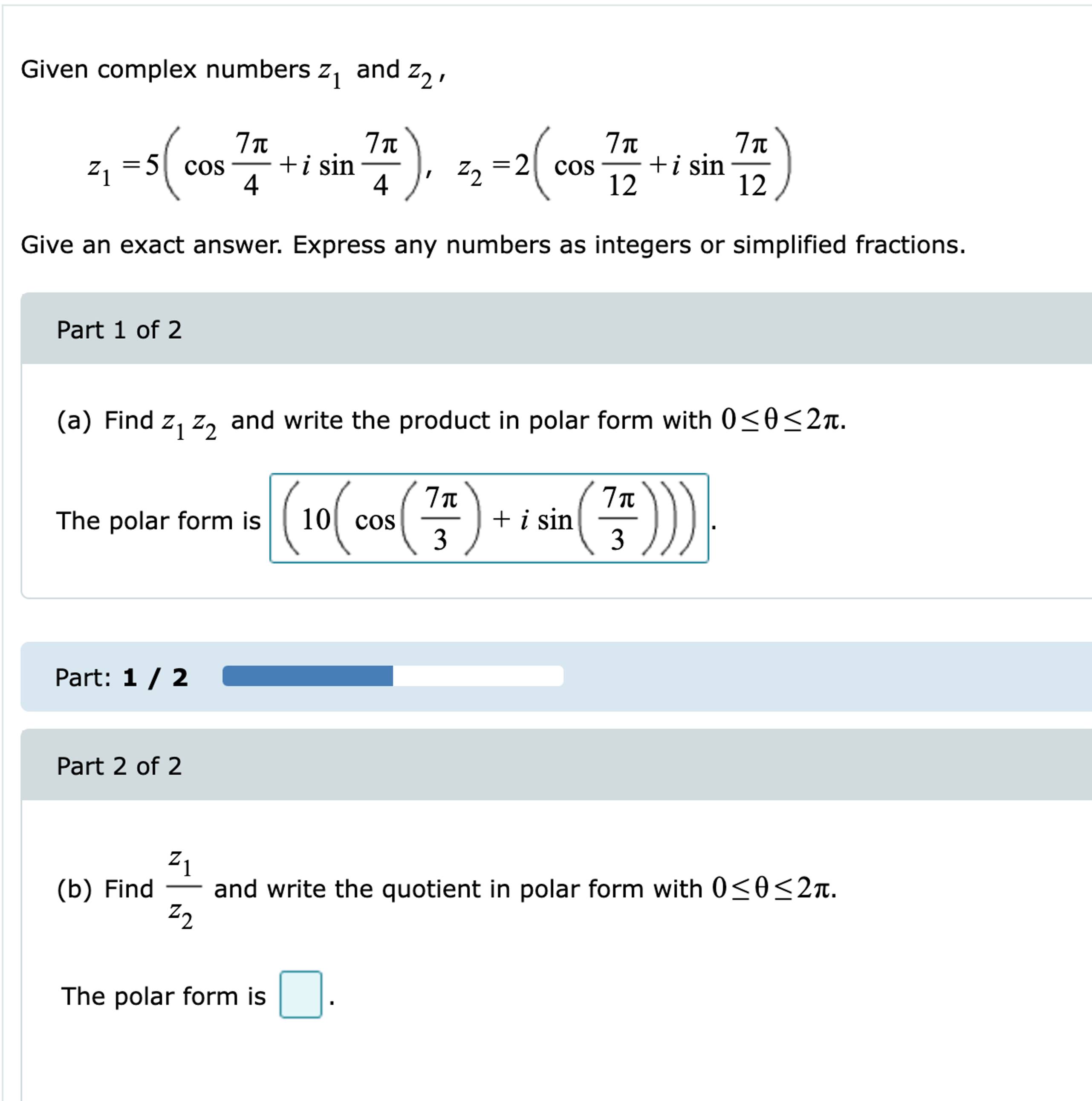 Solved Given complex numbers z1 ﻿and | Chegg.com