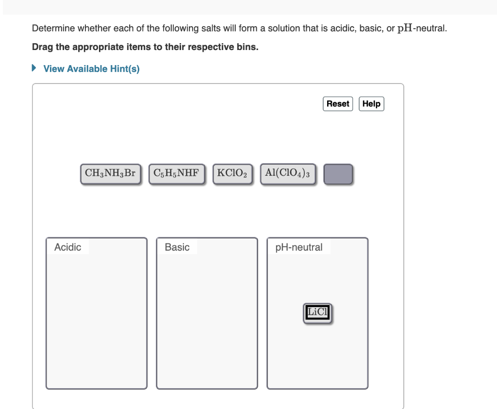 Solved Determine whether each of the following salts will | Chegg.com