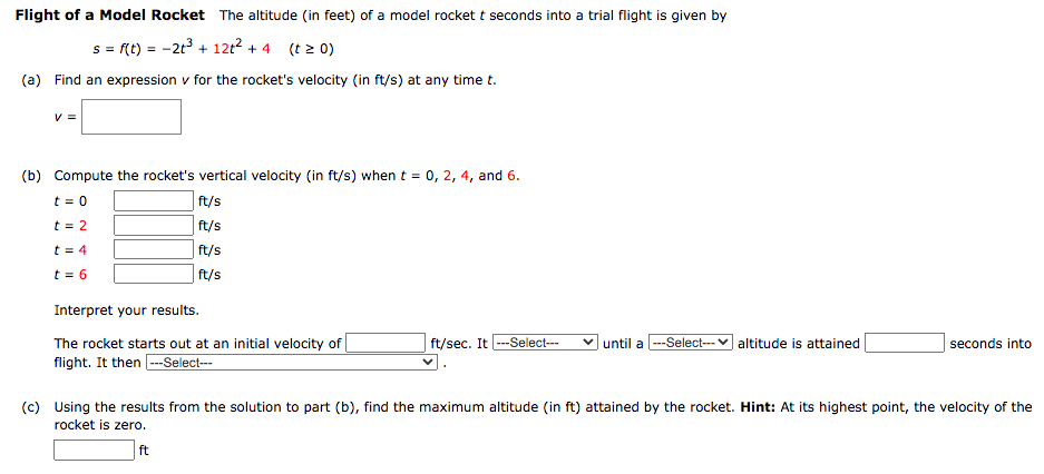 Solved Flight of a Model Rocket The altitude (in feet) of a | Chegg.com