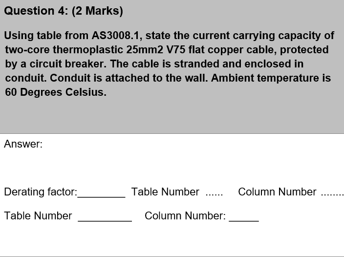 Solved Using table from AS3008.1, state the current carrying | Chegg.com