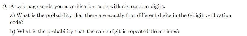 Solved 9. A web page sends you a verification code with six | Chegg.com