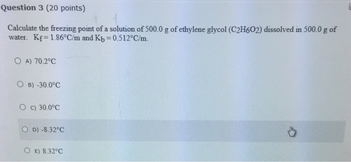 Solved Calculate the freezing point of a solution of 500.0 g | Chegg.com
