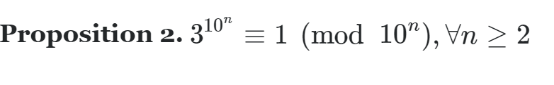 Solved Proposition 2. 310" = 1 (mod 10”), Vn > 2 | Chegg.com