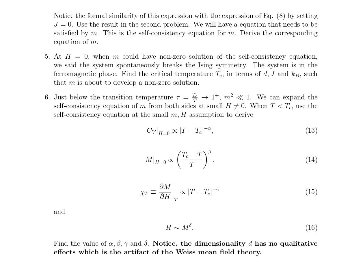 Solved Problem 2. Weiss' Mean field theory for Ising model | Chegg.com